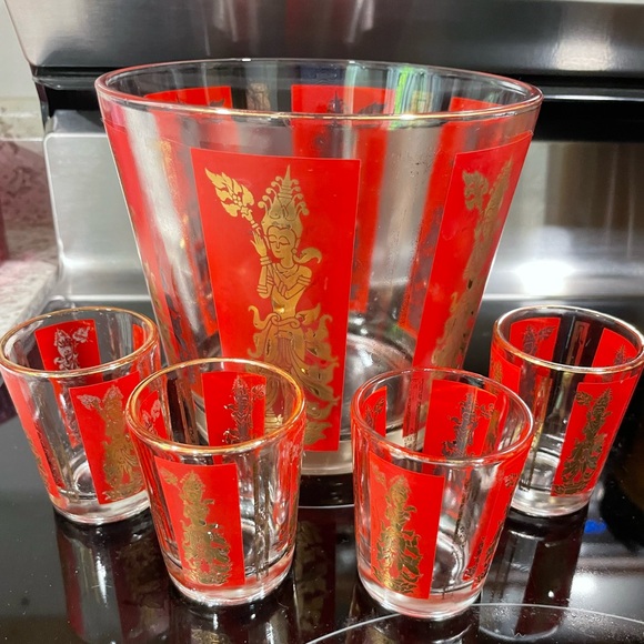 Dining | Vintage Mcm Asian Thailand Siam 5 Pc Cocktail Shot Glasses Ice ...